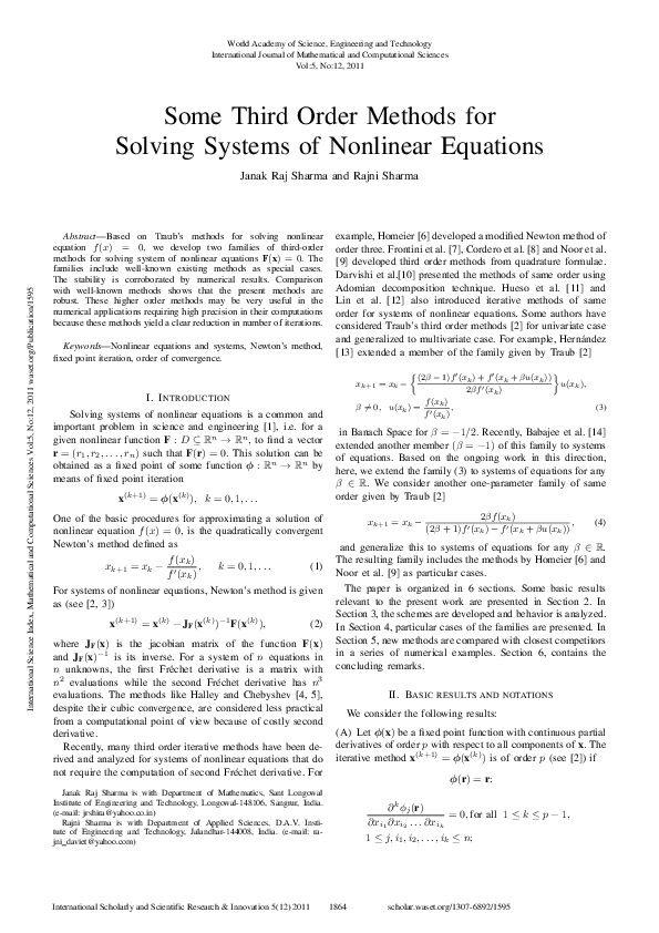 Pdf Some Third Order Methods For Solving Systems Of Nonlinear