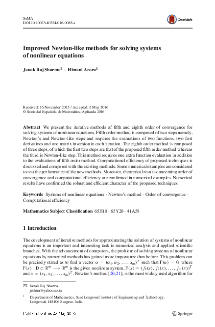 Pdf Improved Newton Like Methods For Solving Systems Of Nonlinear