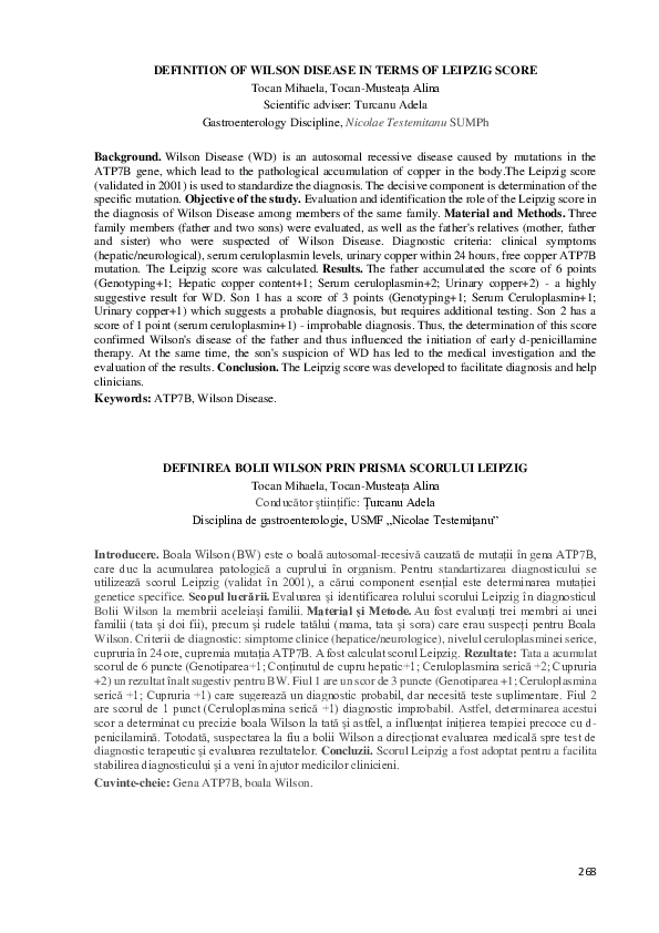 (PDF) Definirea bolii Wilson prin prisma scorului Leipzig | Mihaela ...