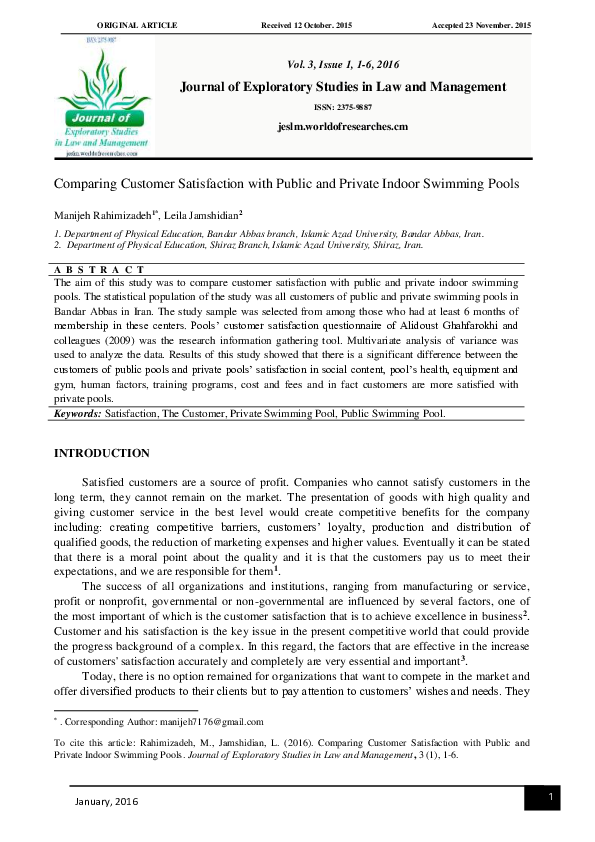 (PDF) Comparing Customer Satisfaction with Public and Private Indoor ...