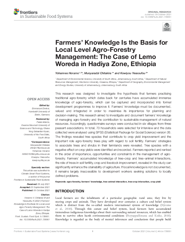 (PDF) Farmers' Knowledge Is the Basis for Local Level Agro-Forestry ...