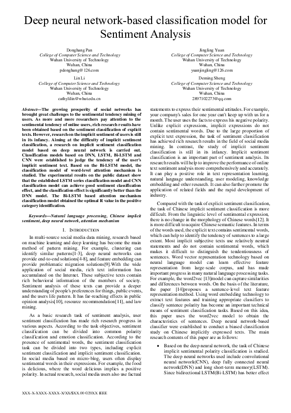 (PDF) Deep neural network-based classification model for Sentiment ... (PDF) Deep neural network-based classification model for Sentiment ...