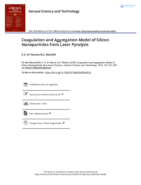 (PDF) Coagulation and Aggregation Model of Silicon Nanoparticles from ...