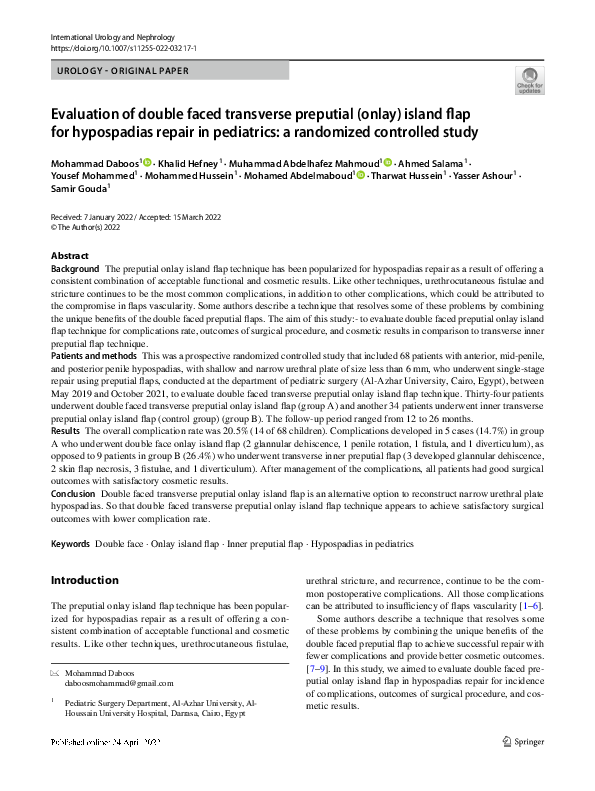 (PDF) Evaluation of double faced transverse preputial (onlay) island ...