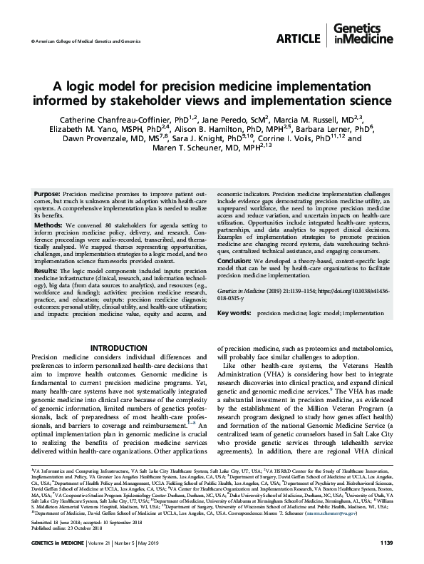 (PDF) A logic model for precision medicine implementation informed by ...
