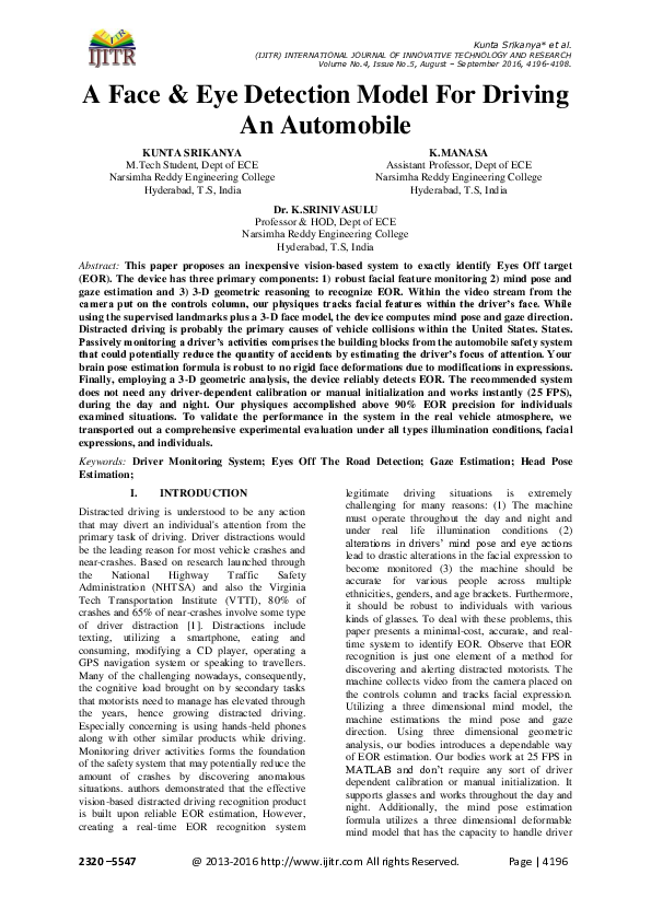 (PDF) A Face & Eye Detection Model for Driving an Automobile