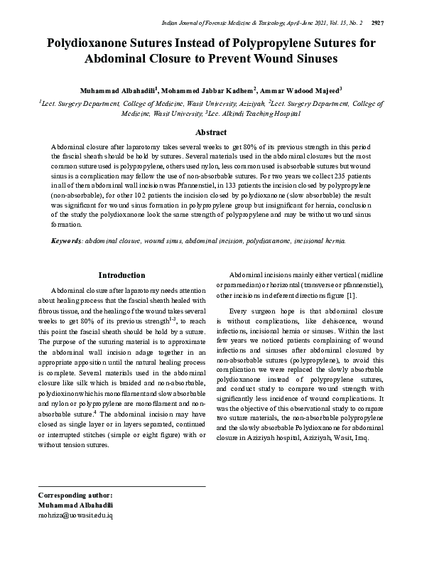 (PDF) Polydioxanone Sutures Instead of Polypropylene Sutures for ...