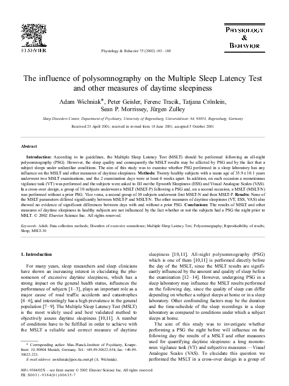 (PDF) The influence of polysomnography on the Multiple Sleep Latency ...