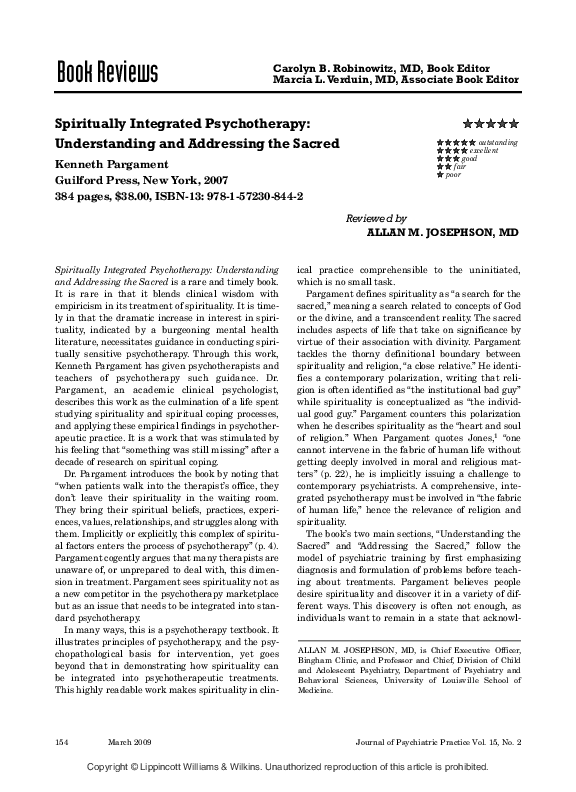 (PDF) Spiritually Integrated Psychotherapy: Understanding and ...