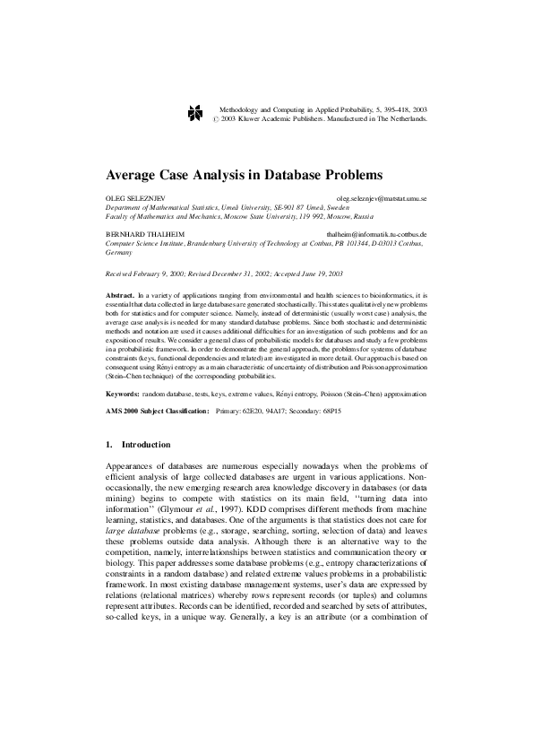 (PDF) Average Case Analysis in Database Problems