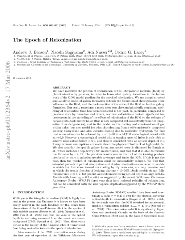 (PDF) The epoch of reionization