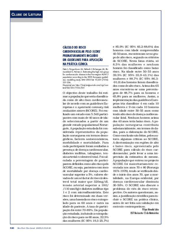 (PDF) Cálculo do risco cardiovascular pelo score prematuramente ...