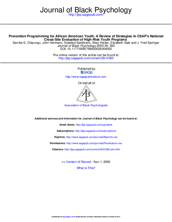 (PDF) Prevention Programming for African American Youth: A Review of ...