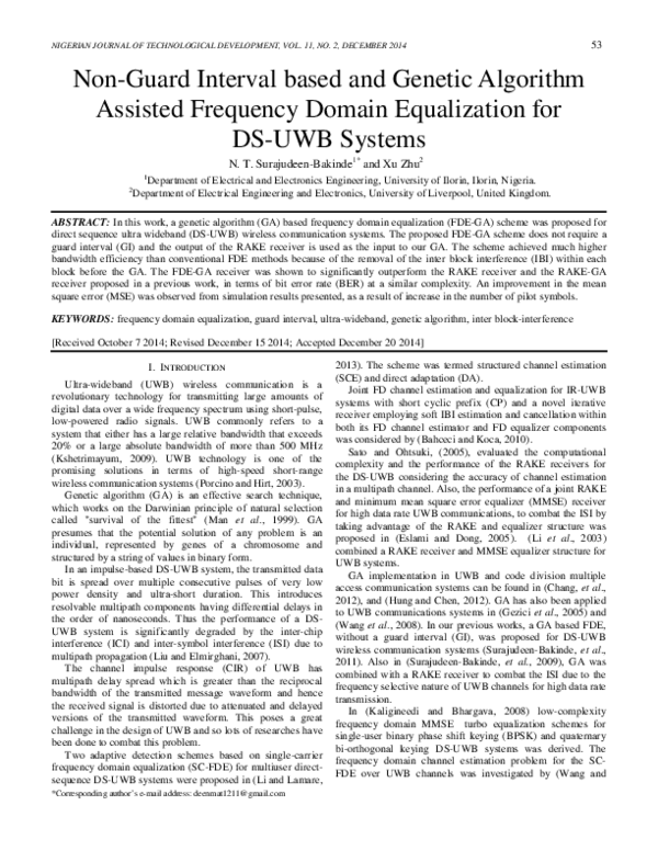 (PDF) Genetic Algorithm Based Frequency Domain Equalization for DS-UWB Systems without Guard ...