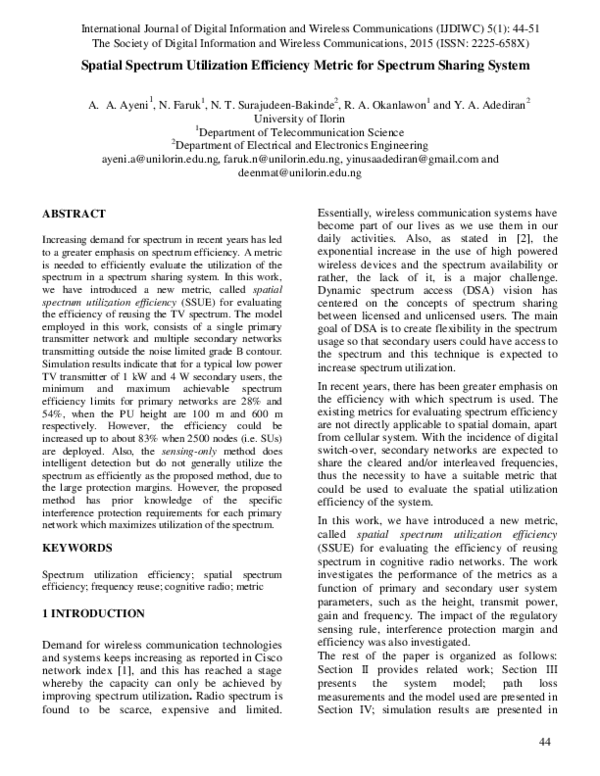 (PDF) Spatial Spectrum Utilization Efficiency Metric for Spectrum Sharing System