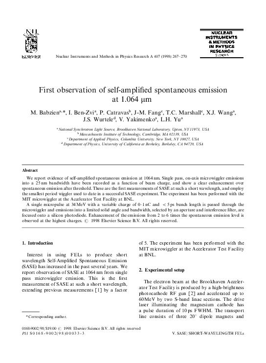 (PDF) First observation of self-amplified spontaneous emission at 1.064 μm