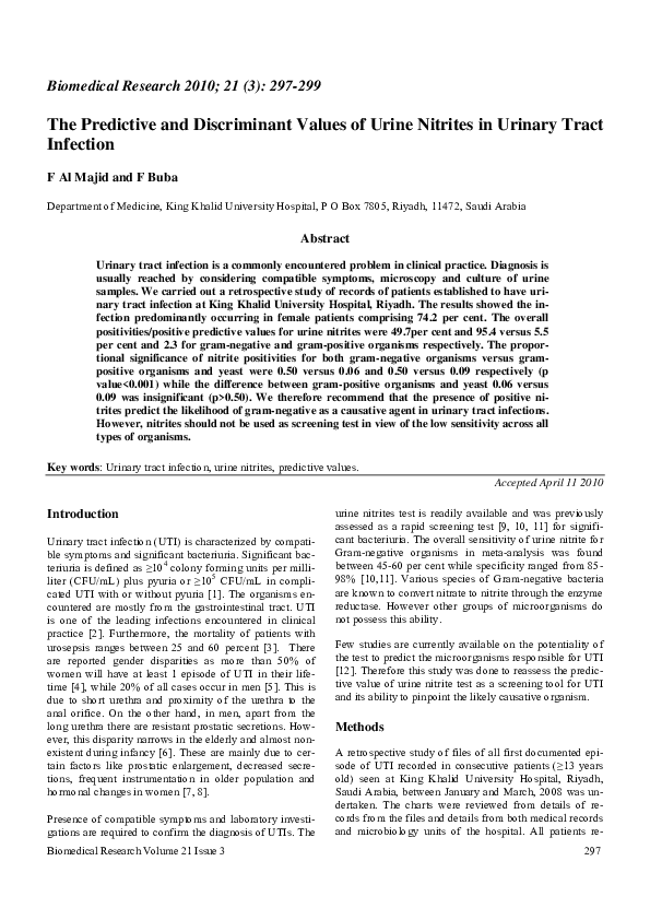 (PDF) The Predictive and discriminant values of urine nitrites in ...