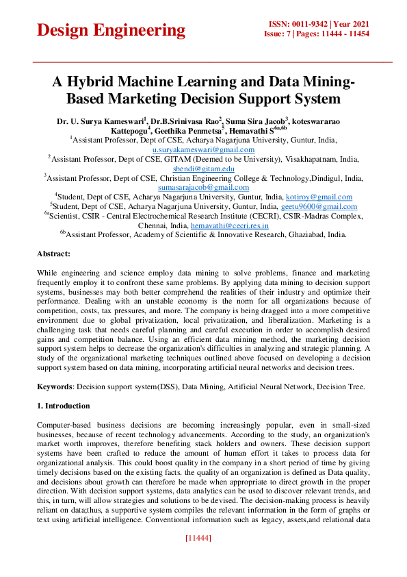 (PDF) A Hybrid Machine Learning and Data Mining-Based Marketing Decision Support System