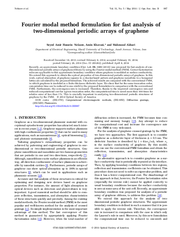 (PDF) Fourier modal method formulation for fast analysis of two-dimensional periodic arrays of ...