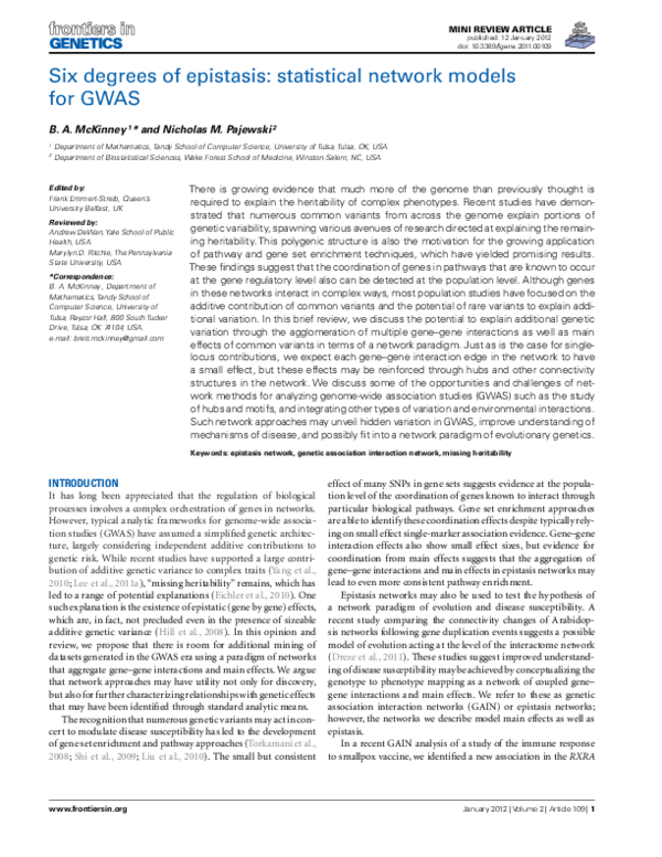 (PDF) Six Degrees of Epistasis: Statistical Network Models for GWAS