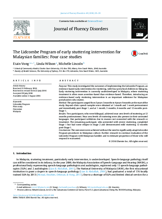 (PDF) The Lidcombe Program of early stuttering intervention: awaiting ...