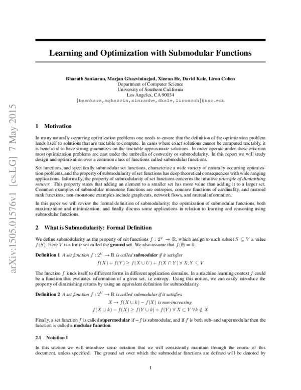 (PDF) Learning and Optimization with Submodular Functions
