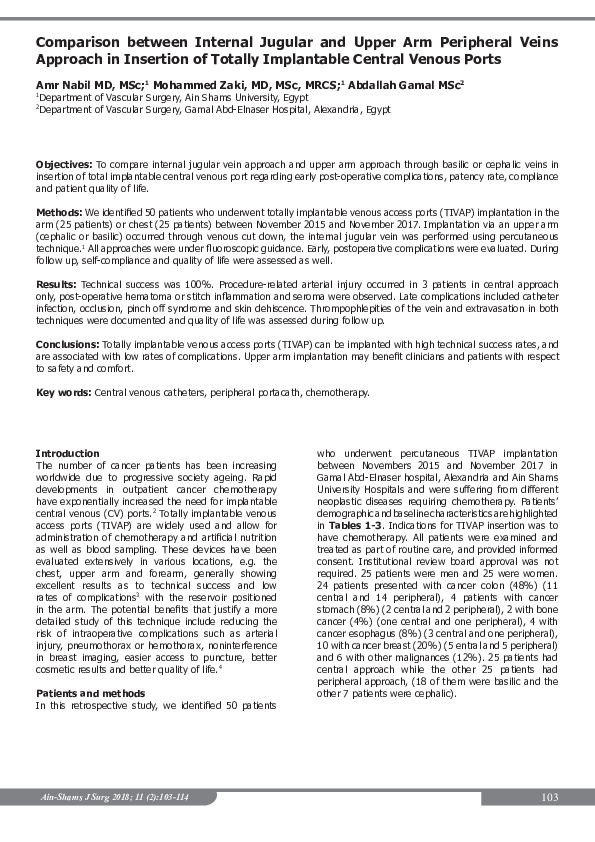 (PDF) Comparison between Internal Jugular and Upper Arm Peripheral ...