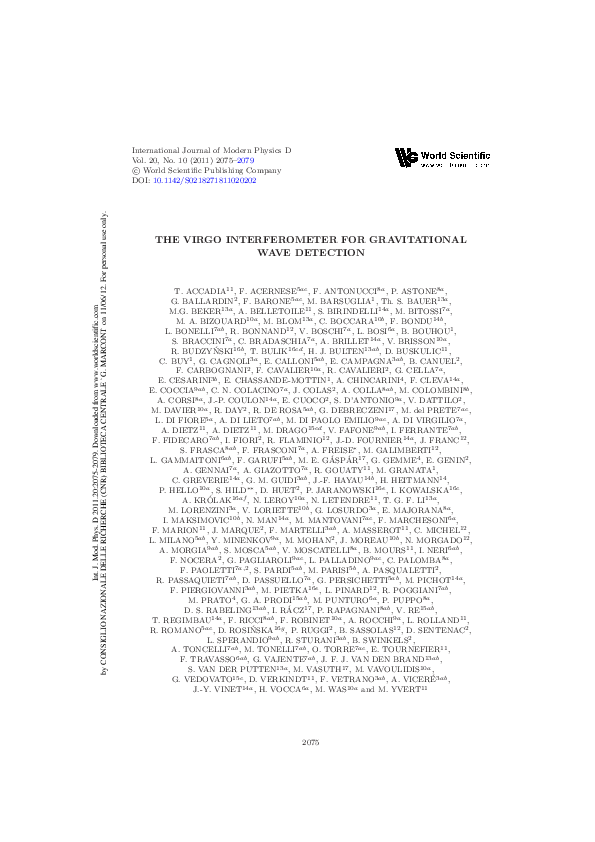 (PDF) The VIRGO interferometer for gravitational wave detection
