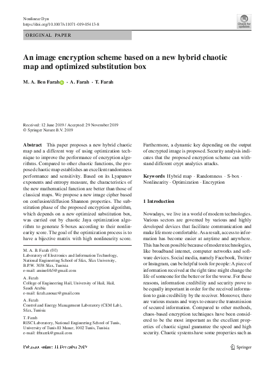 Pdf An Image Encryption Scheme Based On A New Hybrid Chaotic Map And Optimized Substitution 