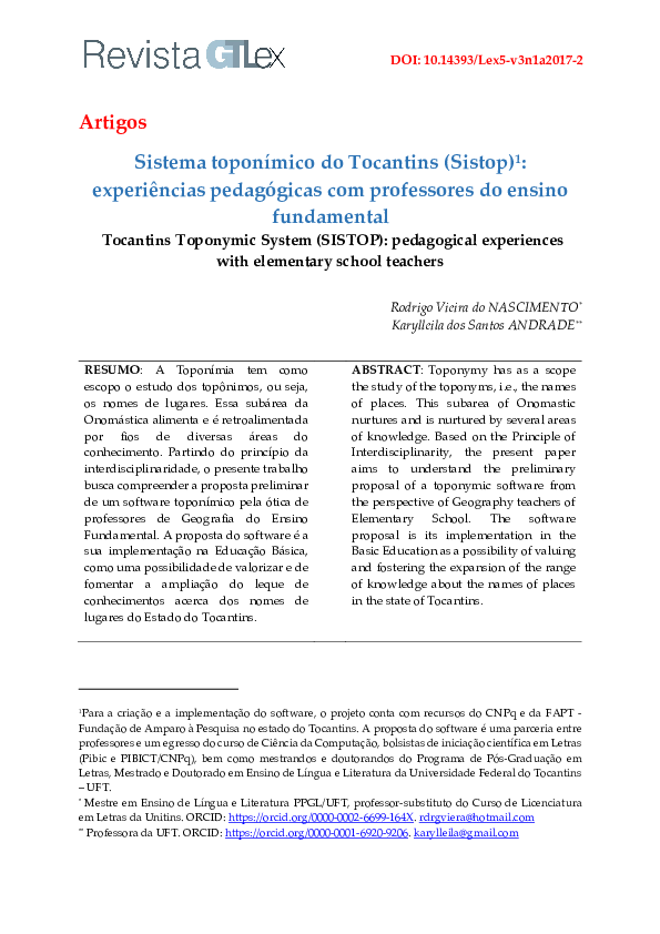 (PDF) Sistema toponímico do Tocantins (SISTOP)