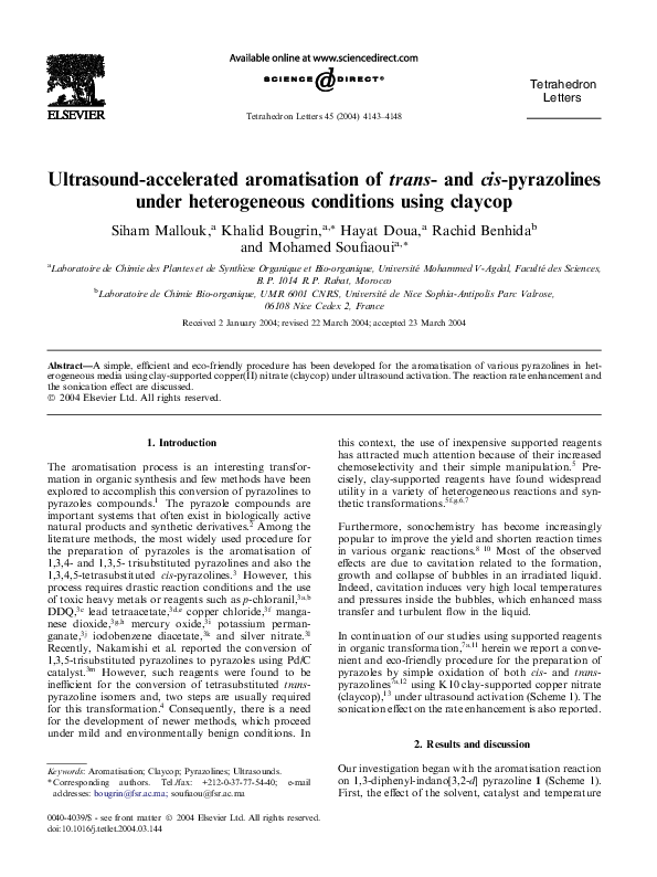 (PDF) Ultrasound-accelerated aromatisation of trans- and cis ...