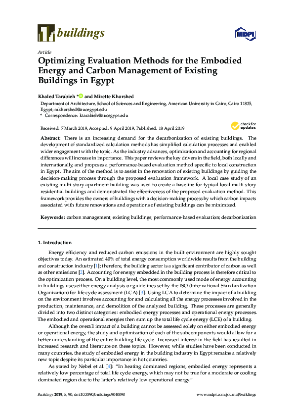 Pdf Optimizing Carbon Management For Egyptian Buildings