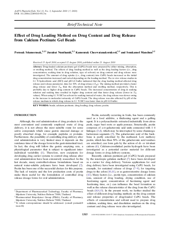(PDF) Effect of Drug Loading Method on Drug Content and Drug Release ...
