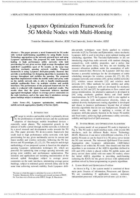 Pdf Lyapunov Optimization Framework For 5g Mobile Nodes With Multi Homing Tomislav