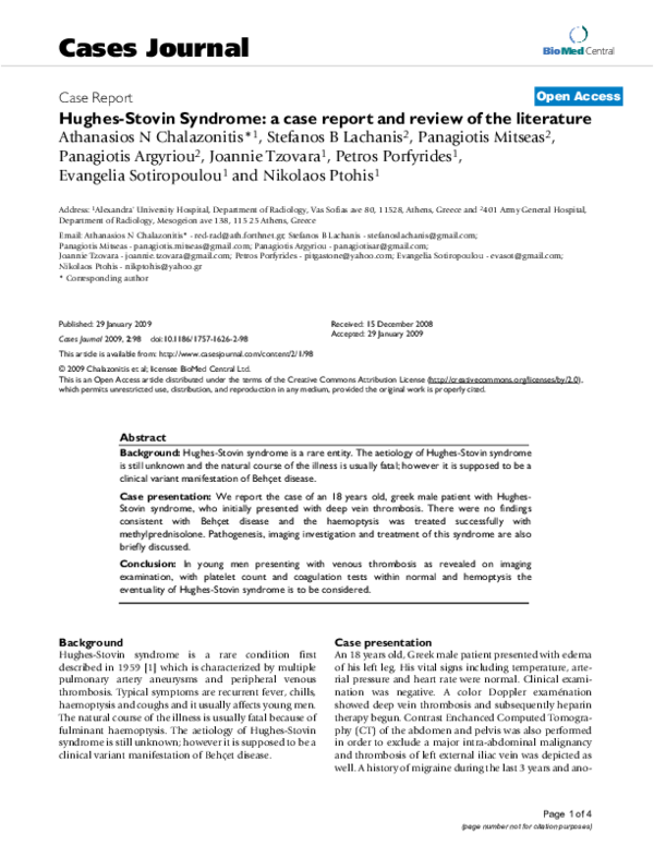 (PDF) Hughes-Stovin Syndrome: a case report and review of the literature