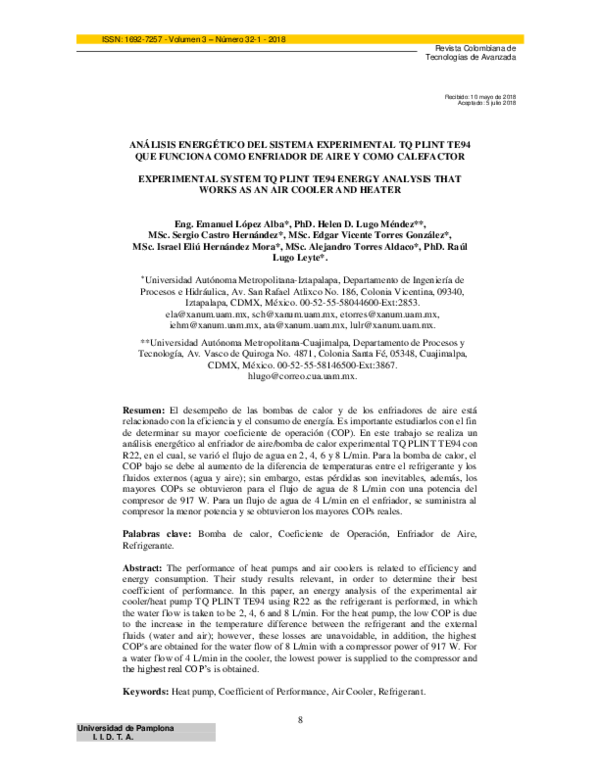 (PDF) Análisis Energético Del Sistema Experimental TQ Plint TE94 Que ...