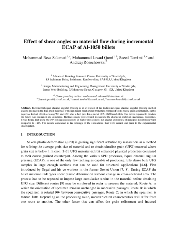 (PDF) Effect of shear angles on material flow during incremental ECAP ...