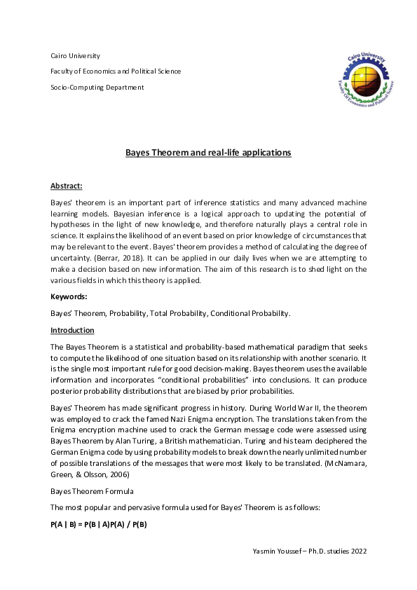 (PDF) Bayes Theorem and real-life applications (PDF) Bayes Theorem and real-life applications