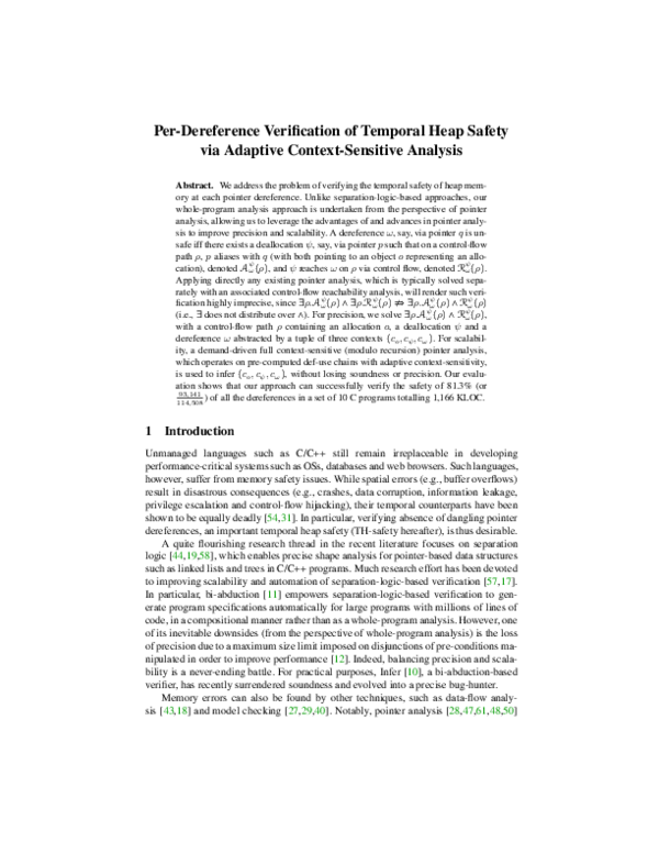 (PDF) Per-Dereference Verification of Temporal Heap Safety via Adaptive Context-Sensitive Analysis