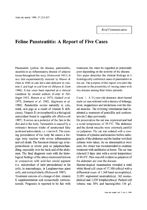 (PDF) Feline Pansteatitis: A Report of Five Cases