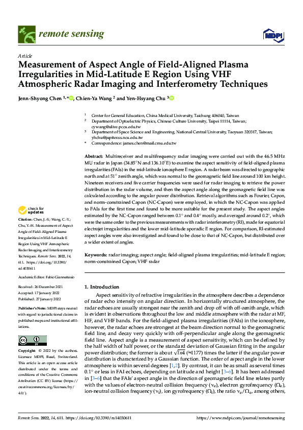 (PDF) Measurement of Aspect Angle of Field-Aligned Plasma ...