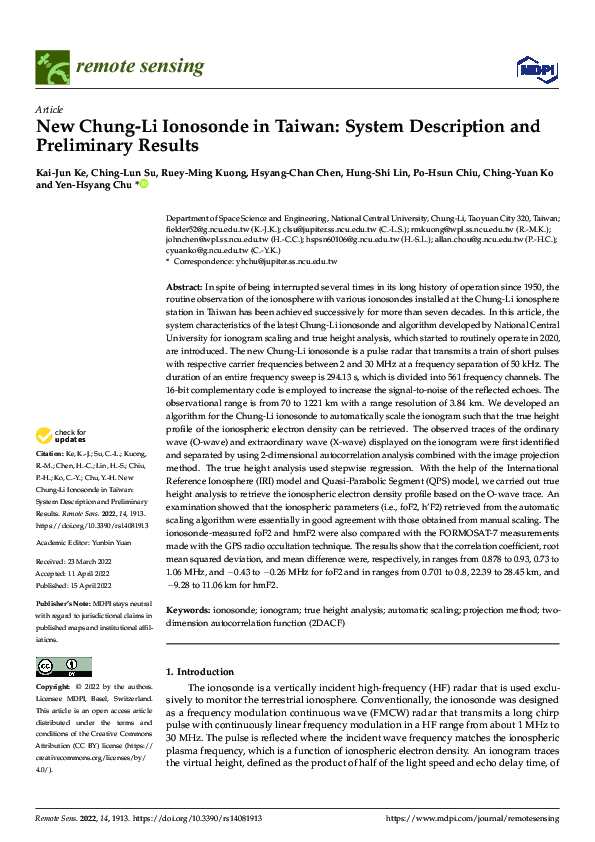 (PDF) New Chung-Li Ionosonde in Taiwan: System Description and ...