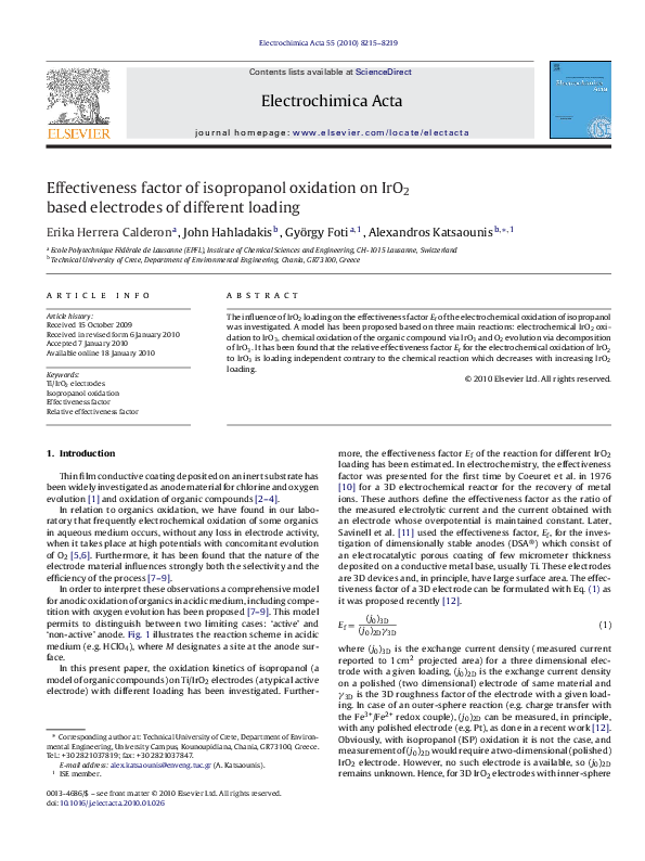 (PDF) Effectiveness factor of isopropanol oxidation on IrO2 based ...