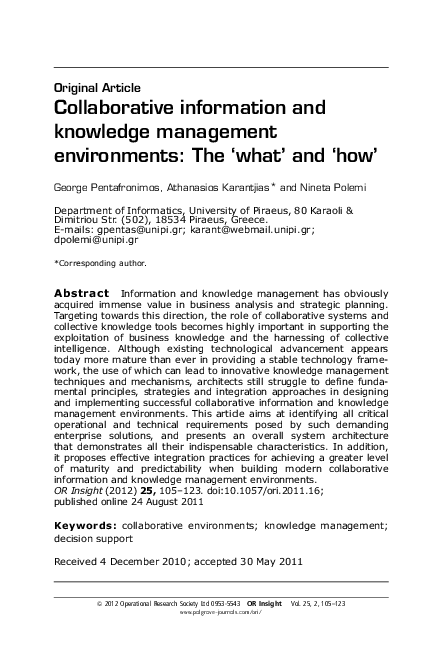 (PDF) Collaborative information and knowledge management environments: The ‘what’ and ‘how’