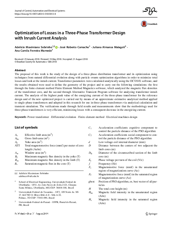 (PDF) Optimization of Losses in a Three-Phase Transformer Design with ...