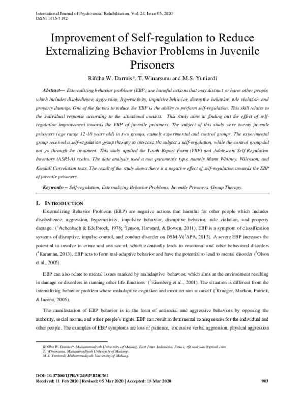 (PDF) Improvement of Self-regulation to Reduce Externalizing Behavior ...