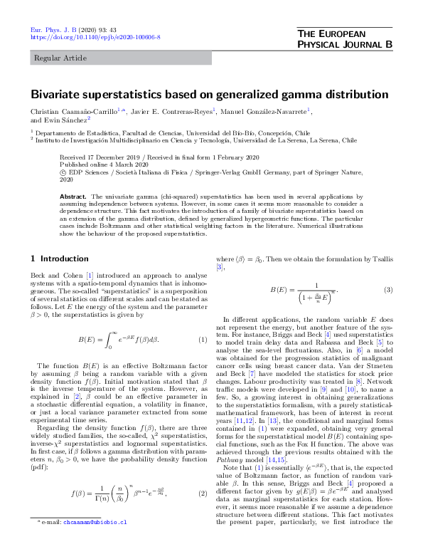 (PDF) Bivariate superstatistics based on generalized gamma distribution