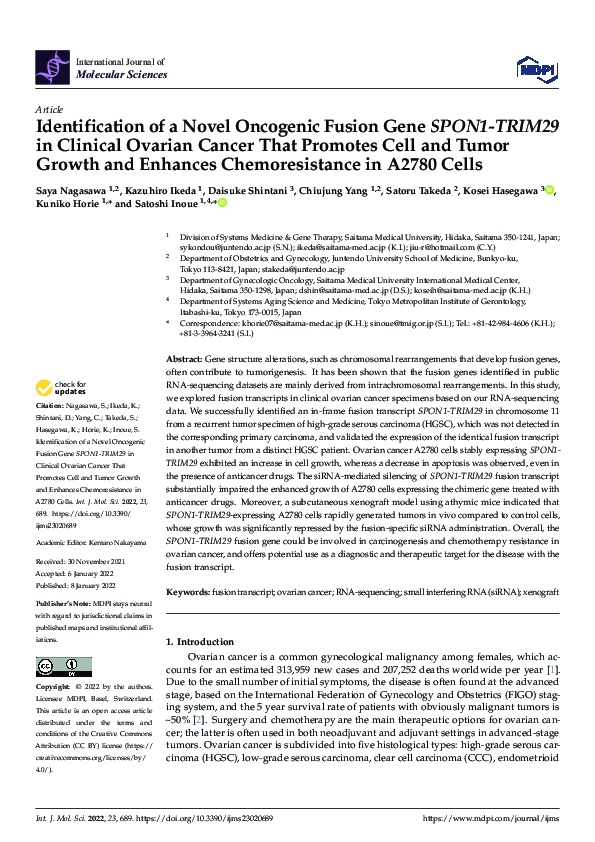 (PDF) Identification of a Novel Oncogenic Fusion Gene SPON1-TRIM29 in ...