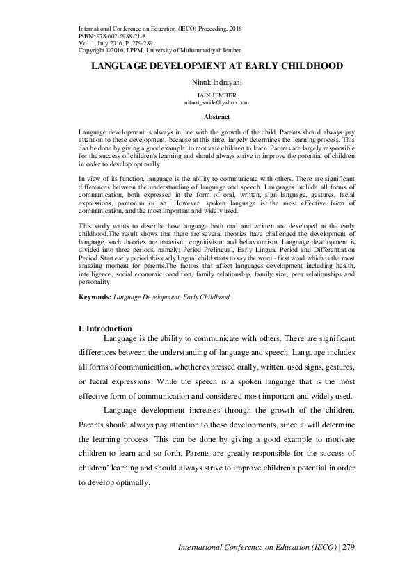 (PDF) Language Development at Early Childhood