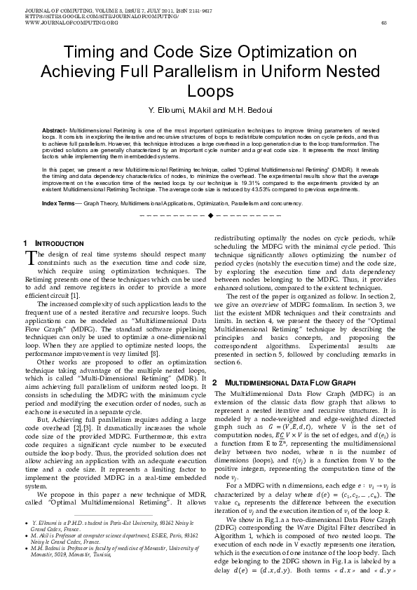 (PDF) Timing and Code Size Optimization on Achieving Full Parallelism in Uniform Nested Loops